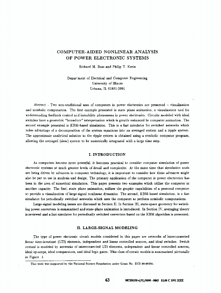 Computer-aided Nonlinear Analysis Of Power Electronic Systems | IEEE Conference Publication ...