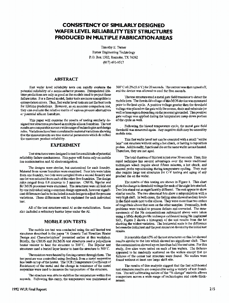 Consistency Of Similarly Designed Wafer Level Reliability test ...