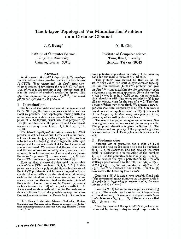 The k-layer Topological Via Minimization Problem on a Circular Channel | IEEE Conference ...