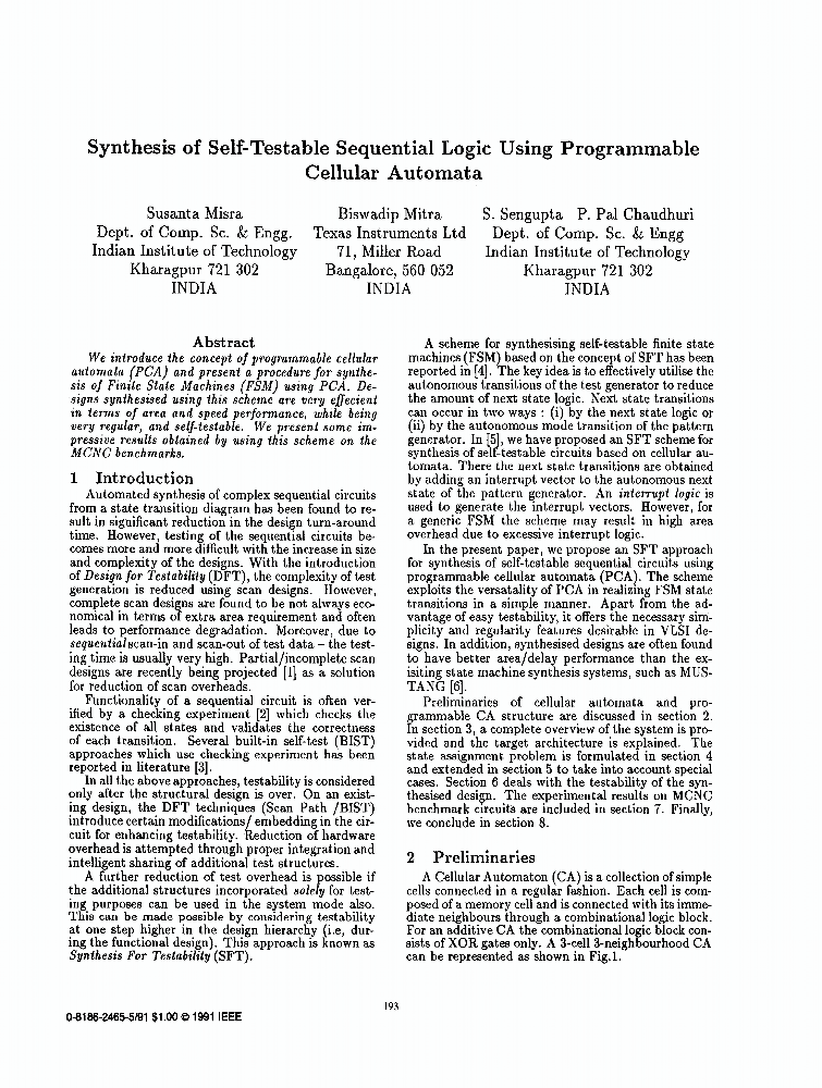 Synthesis of Self-Testable Sequential Logic Using Programmable Cellular ...