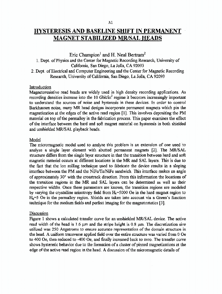 Hysteresis And Baseline Shift In Permanent Magnet Stabilized MR/SAL ...