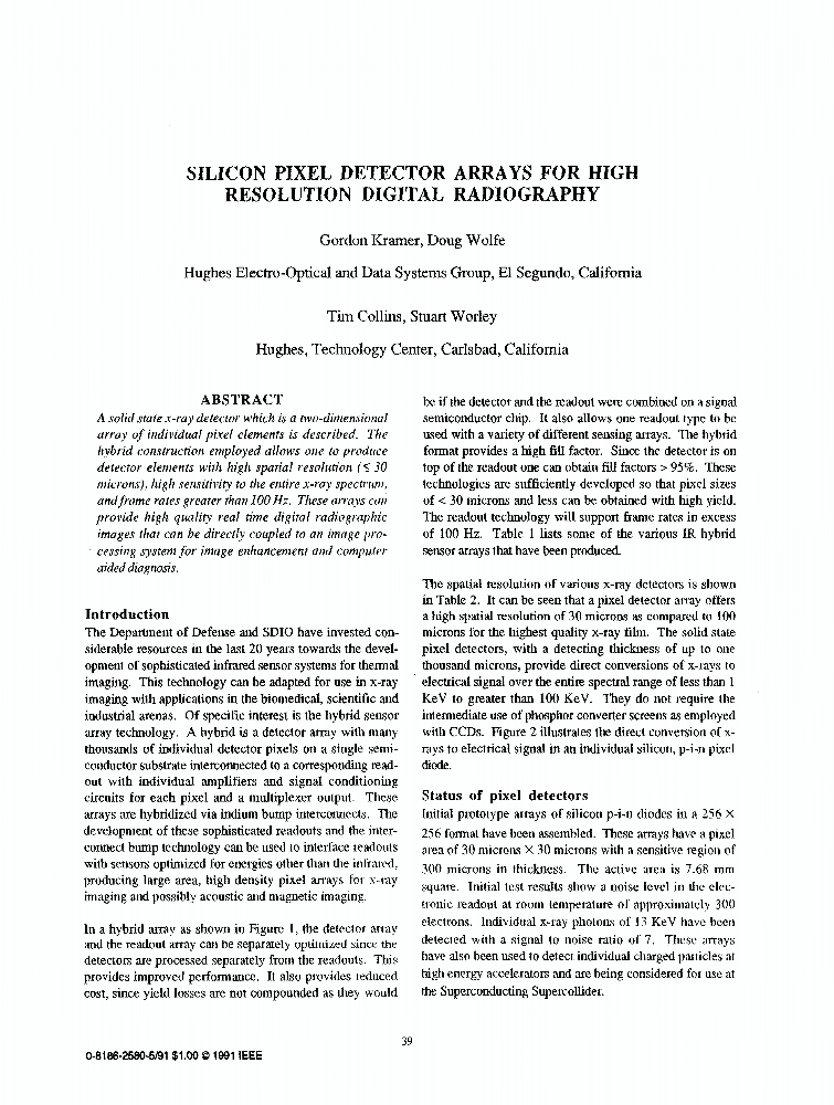 Silicon Pixel Detector Arrays for High Resolution Digital Radiography | IEEE Conference ...