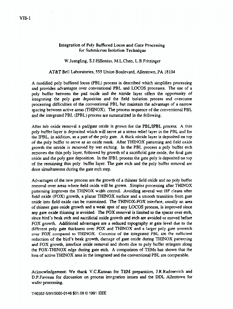 Integration of Poly Buffered Locos and Gate Processing for Submicron ...