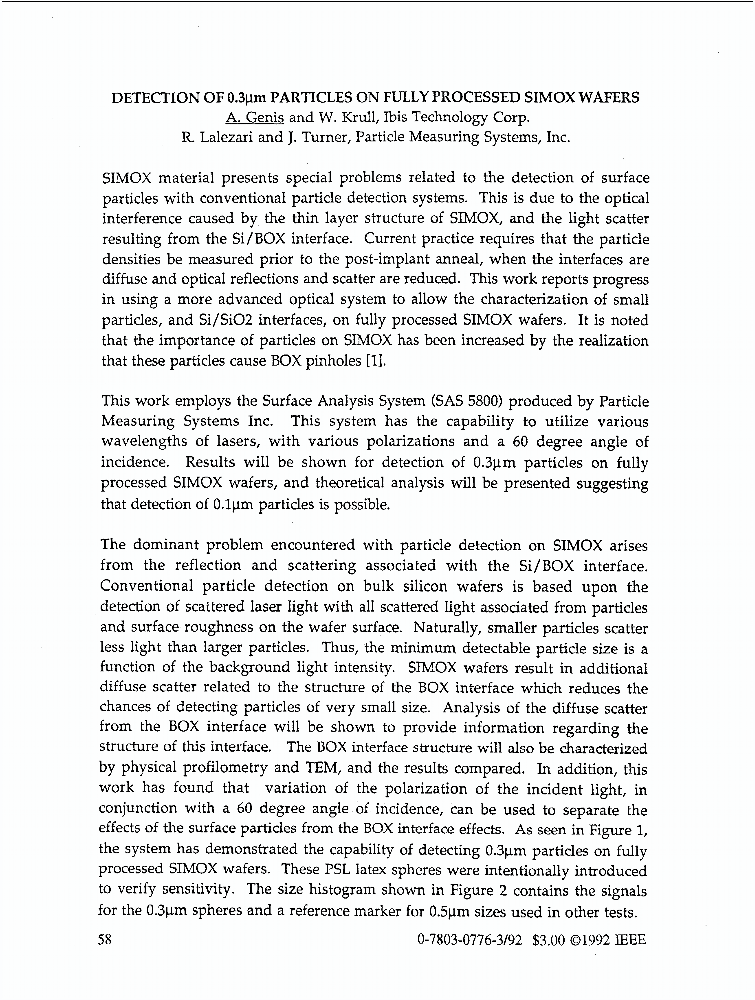 Detection of 0.3/spl mu/m Particles on Fully Processed Simox Wafers ...