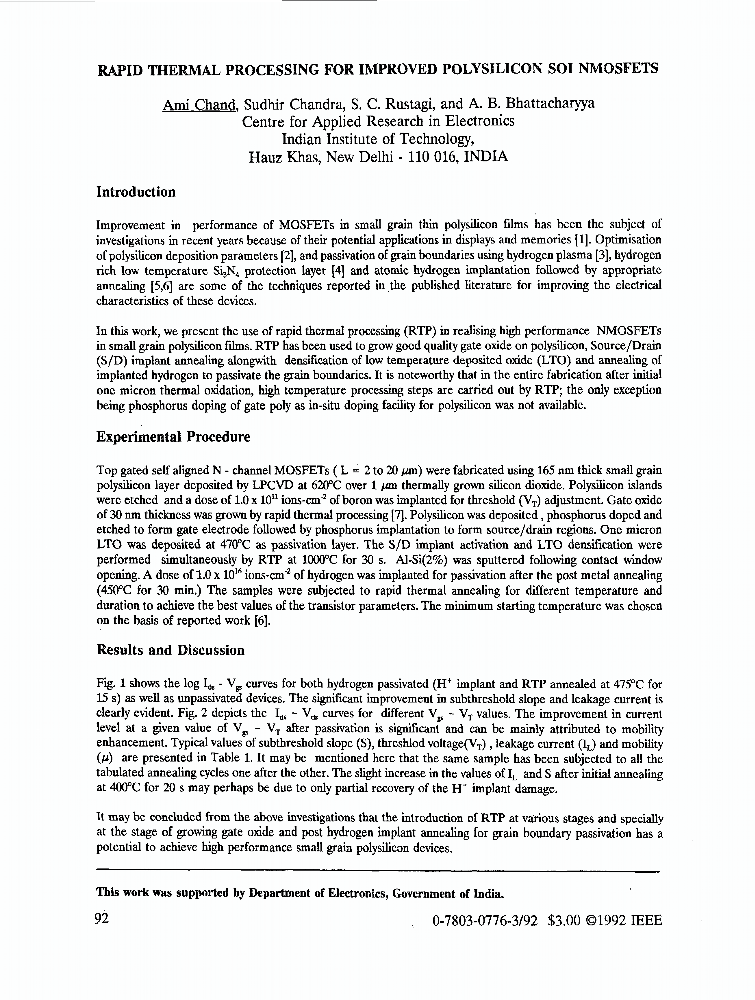 Rapid Thermal Processing for Improved Polysilicon Soi Nmosfets | IEEE ...