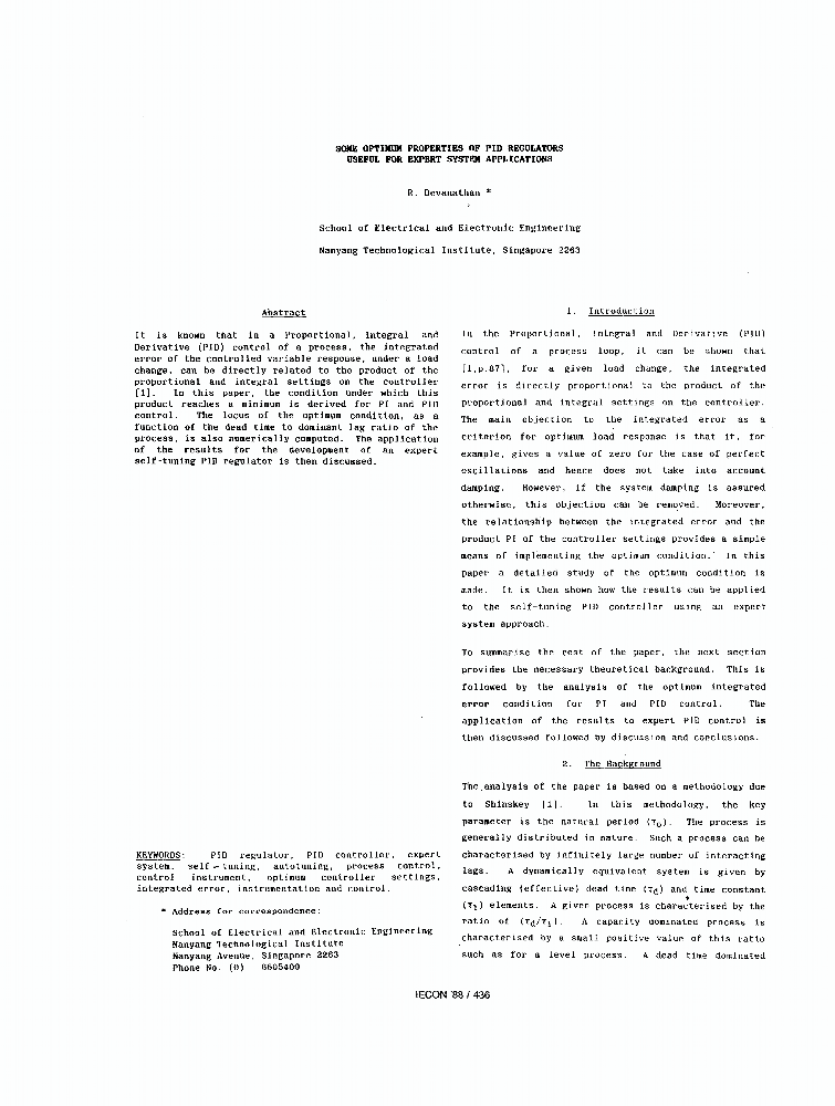 Some optimum properties of PID regulators useful for expert system ...