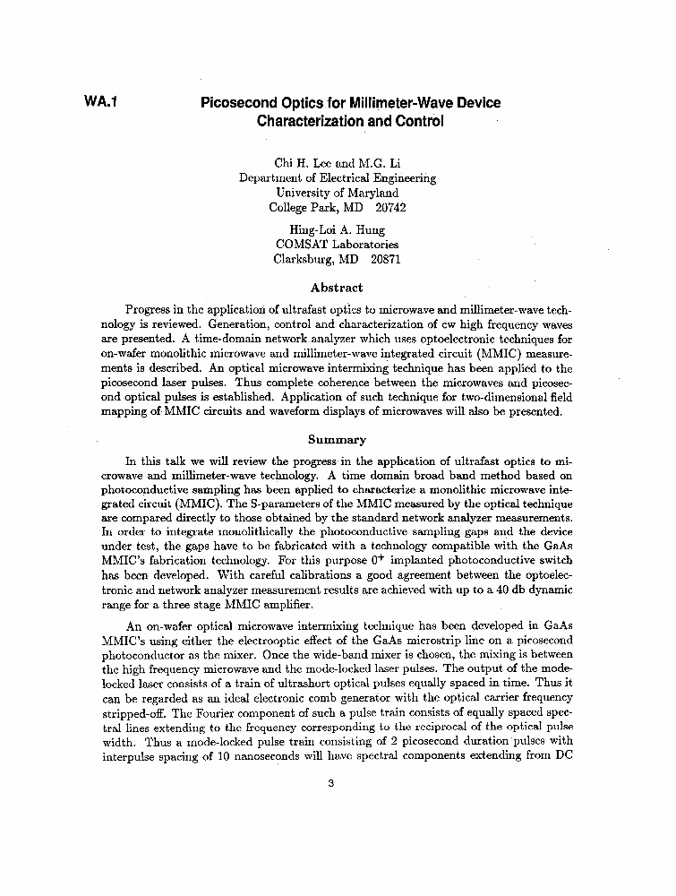 Picosecond optics for millimeter-wave device characterization and ...