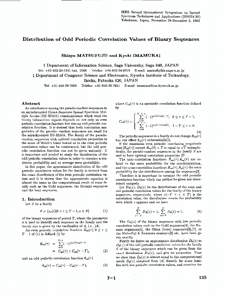 Distribution of Odd Periodic Correlation Values of Binary Sequences | IEEE Conference ...