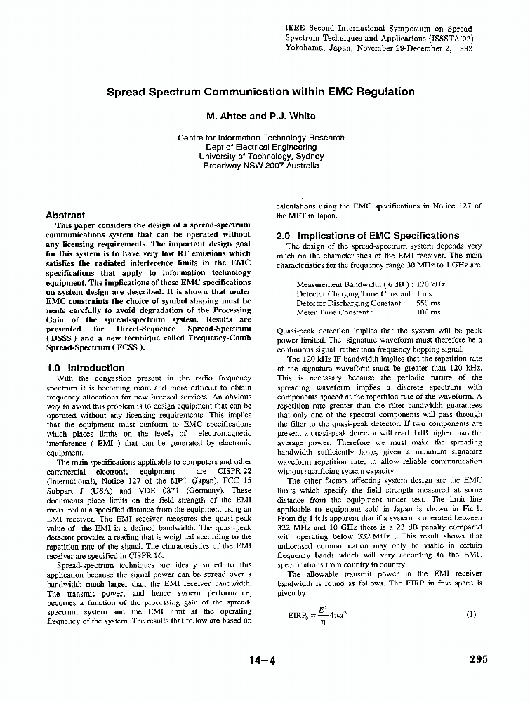 Spread Spectrum Communication Within Emc Regulation | IEEE Conference ...