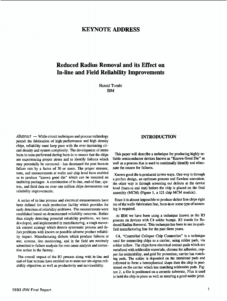 Reduced Radius Removal and its Effect on In-line and Field Reliability ...
