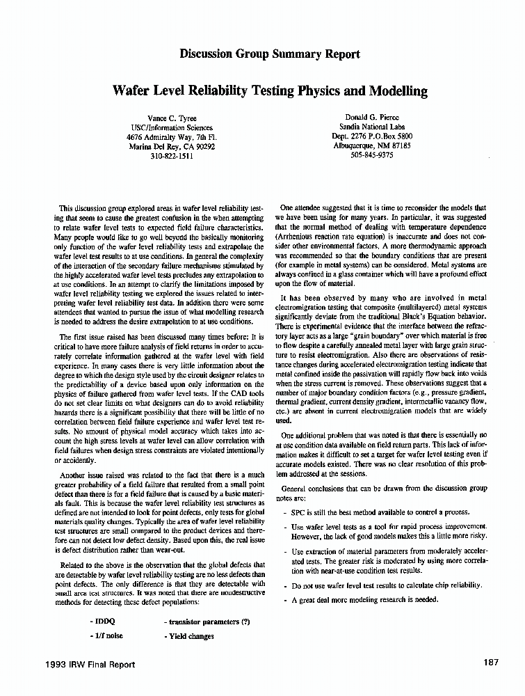 Wafer Level Reliability Testing Physics and Modelling | IEEE Conference ...