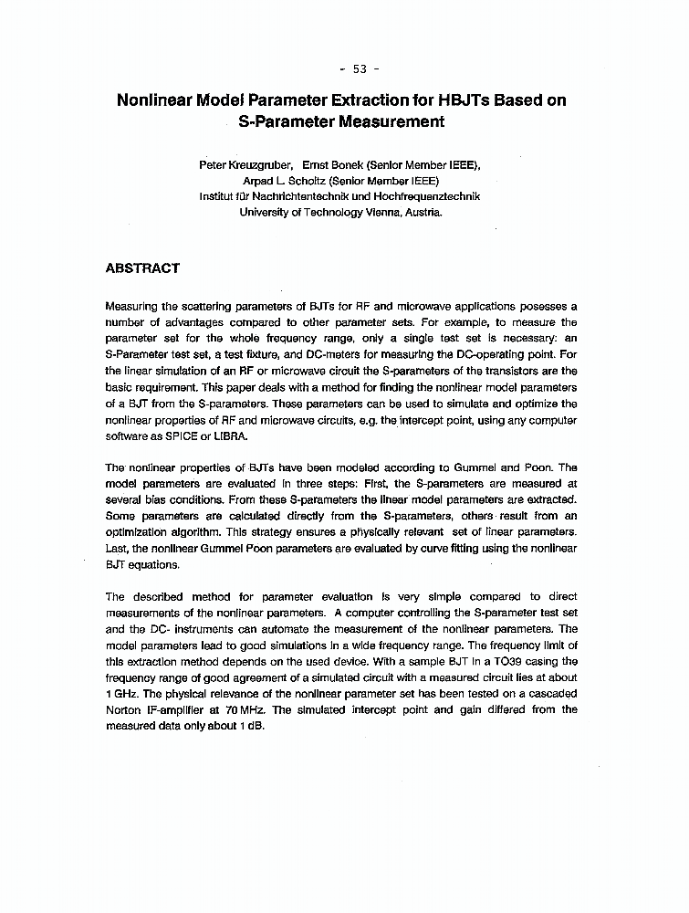 Nonlinear Model Parameter Extraction for HBJTs Based on S-Parameter ...