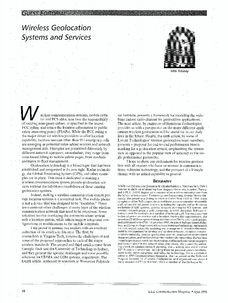 Wireless Geolocation Systems and Services | IEEE Journals & Magazine ...