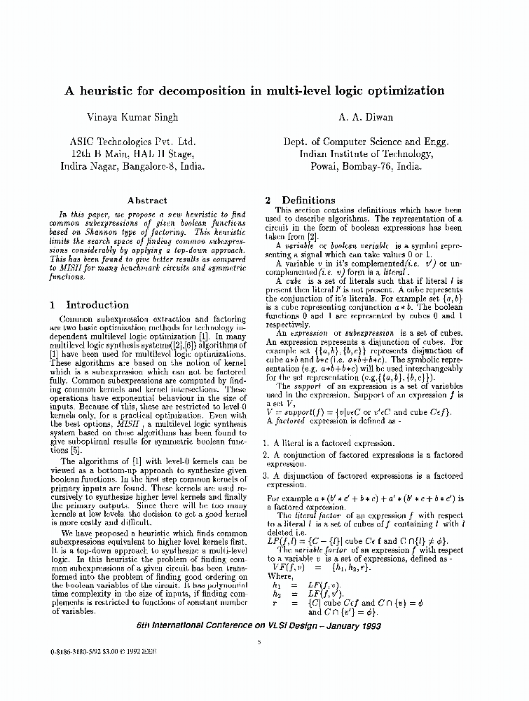 A heuristic for decomposition in multi-level logic optimization | IEEE Conference Publication ...