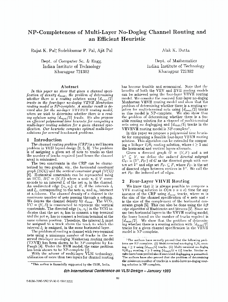 NP-Completeness of Multi-Layer No-Dogleg Channel Routing and an Efficient Heuristic | IEEE ...