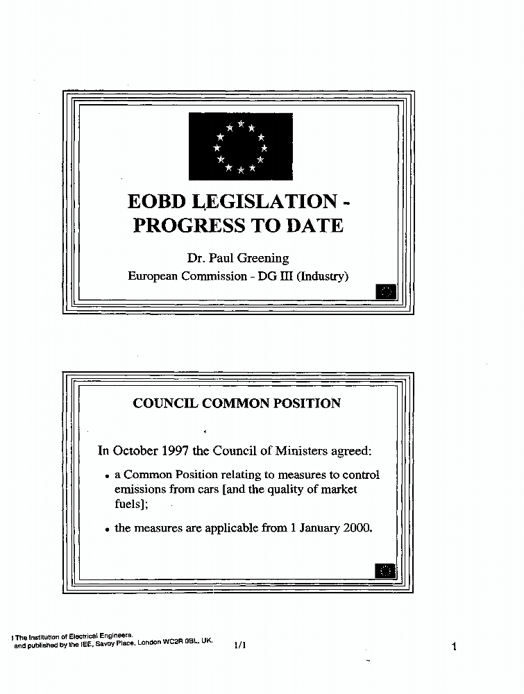EOBD Legislation - Progress to Date | IET Conference Publication | IEEE ...