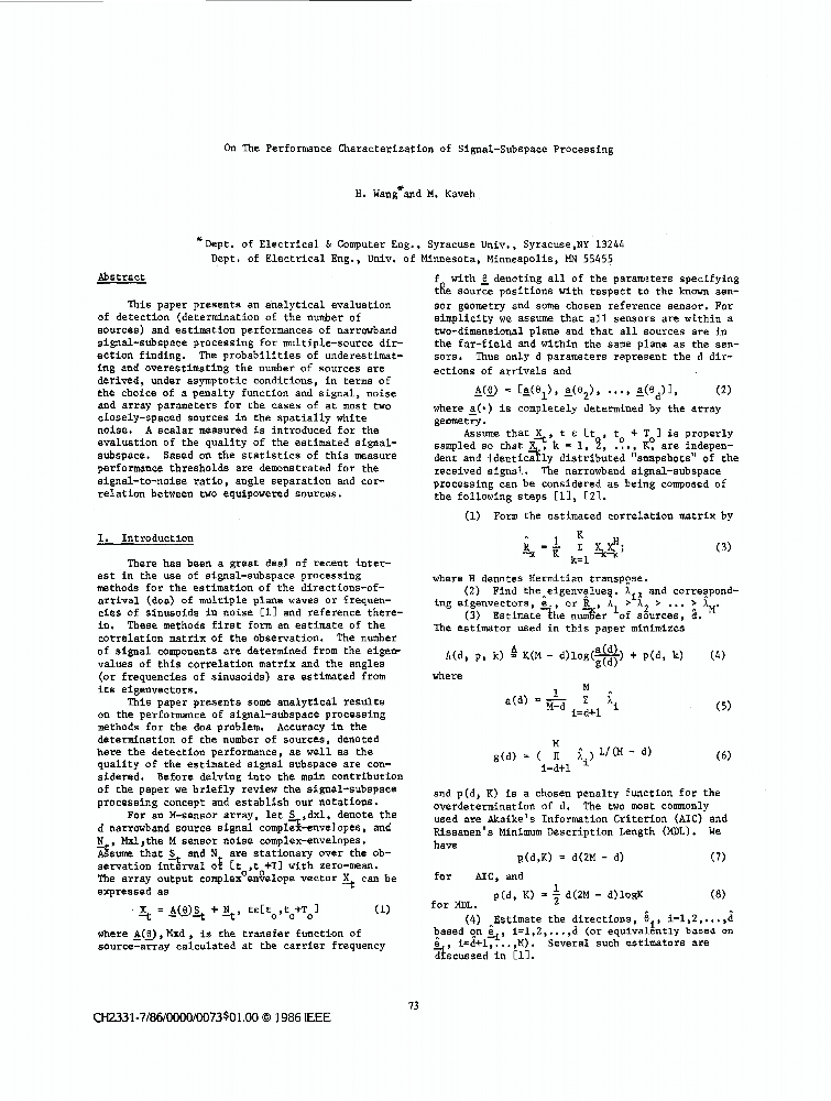 On The Performance Characterization Of Signal-subspace Processing | IEEE Conference Publication ...