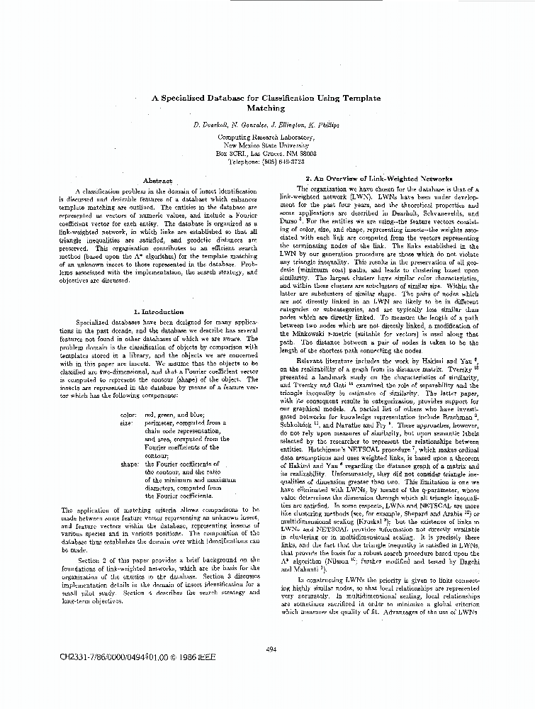 A Specialized Database For Classification Using Template Matching ...