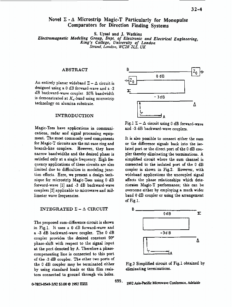 Novel /spl Sigma/ - /spl Delta/ Microstrip Magic-T Particularly for ...