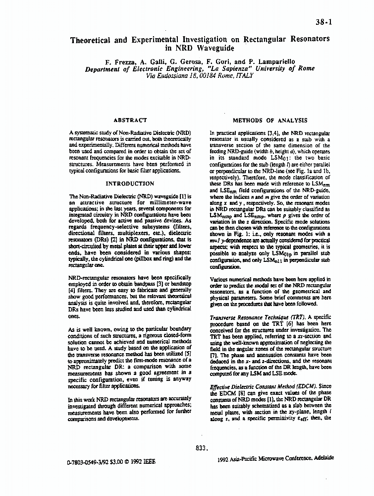 Theoretical and Experimental Investigation on Rectangular Resonators in Nrd Waveguide | IEEE ...