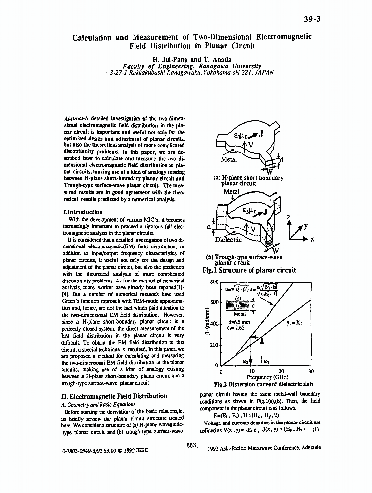 Calculation and Measurement of Two-Dimensional Electromagnetic Field Distribution in Planar ...
