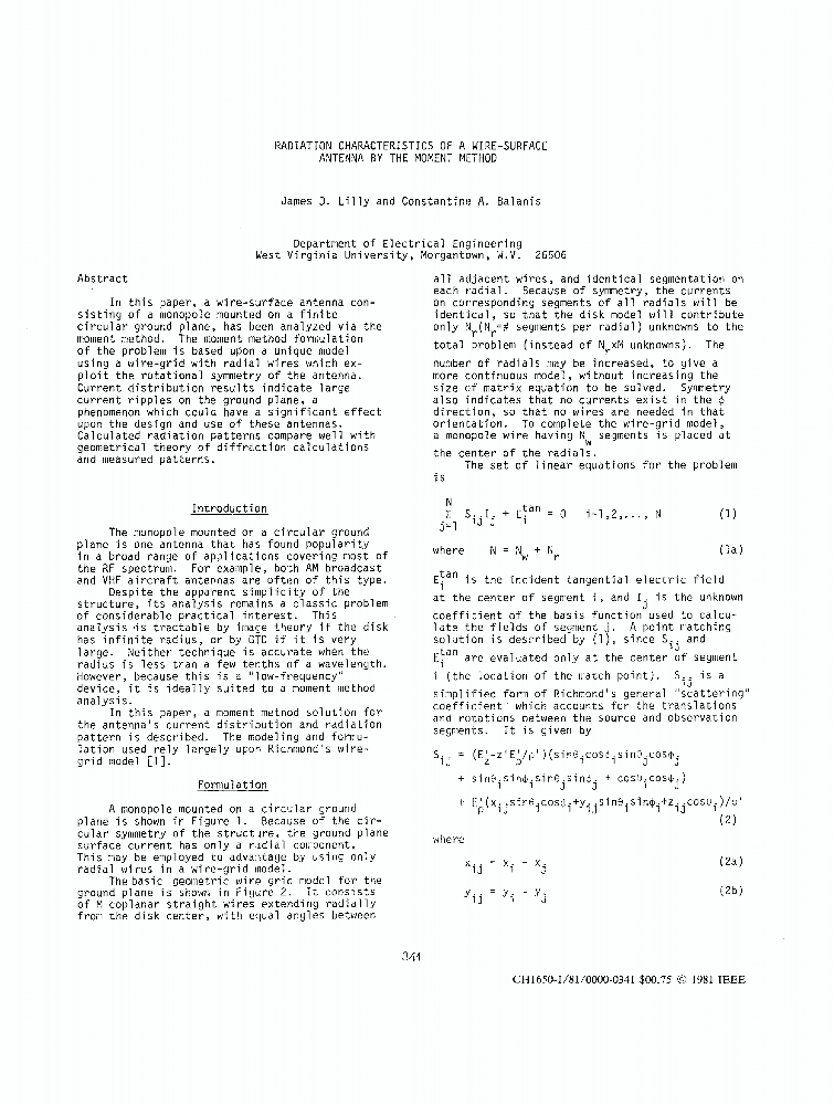 Radiation Characteristics Of A Wire-surface Antenna By The Moment Method | IEEE Conference ...