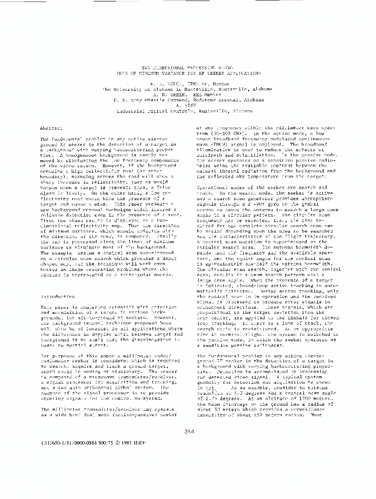 Two-dimensional Processing Along Lines Of Minimum Variance For RF Seeker Applications | IEEE ...