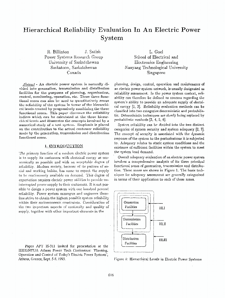 Hierarchical Reliability Evaluation In An Electric Power System | IEEE ...