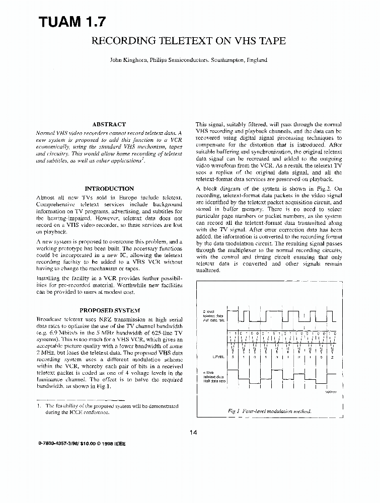 Recording Teletext On Vhs Tape | IEEE Conference Publication | IEEE Xplore