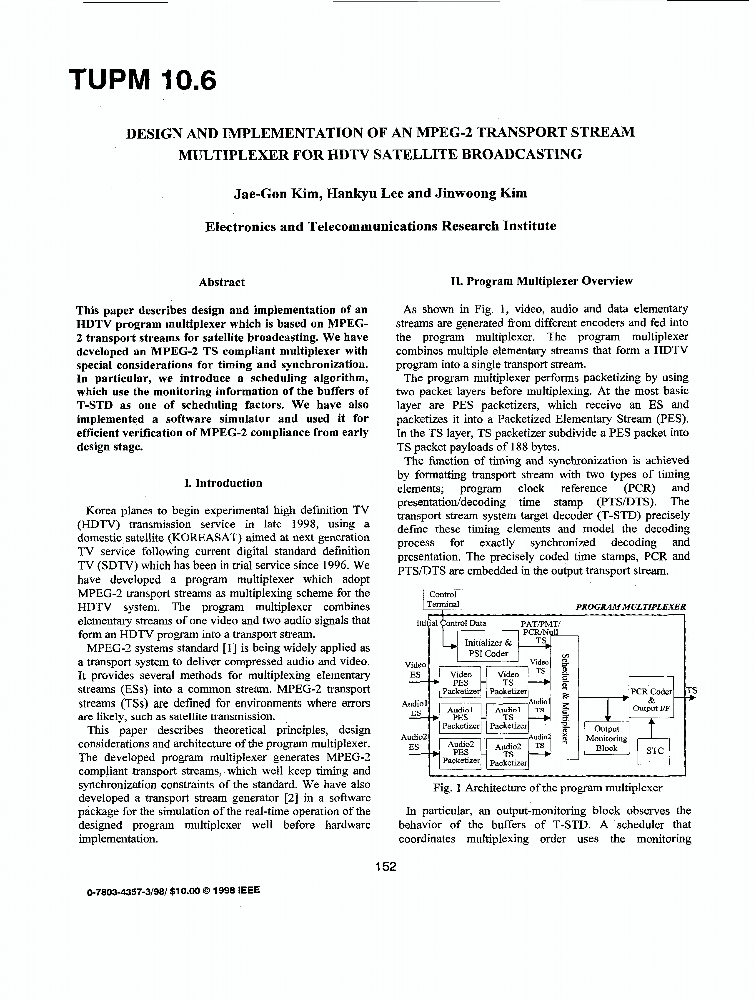 Design And Implementation Of An Mpeg-2 Transport Stream Multiplexer For ...