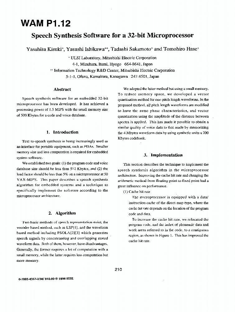 Speech Synthesis Software For A 32 Bit Microprocessor Ieee Conference Publication Ieee Xplore