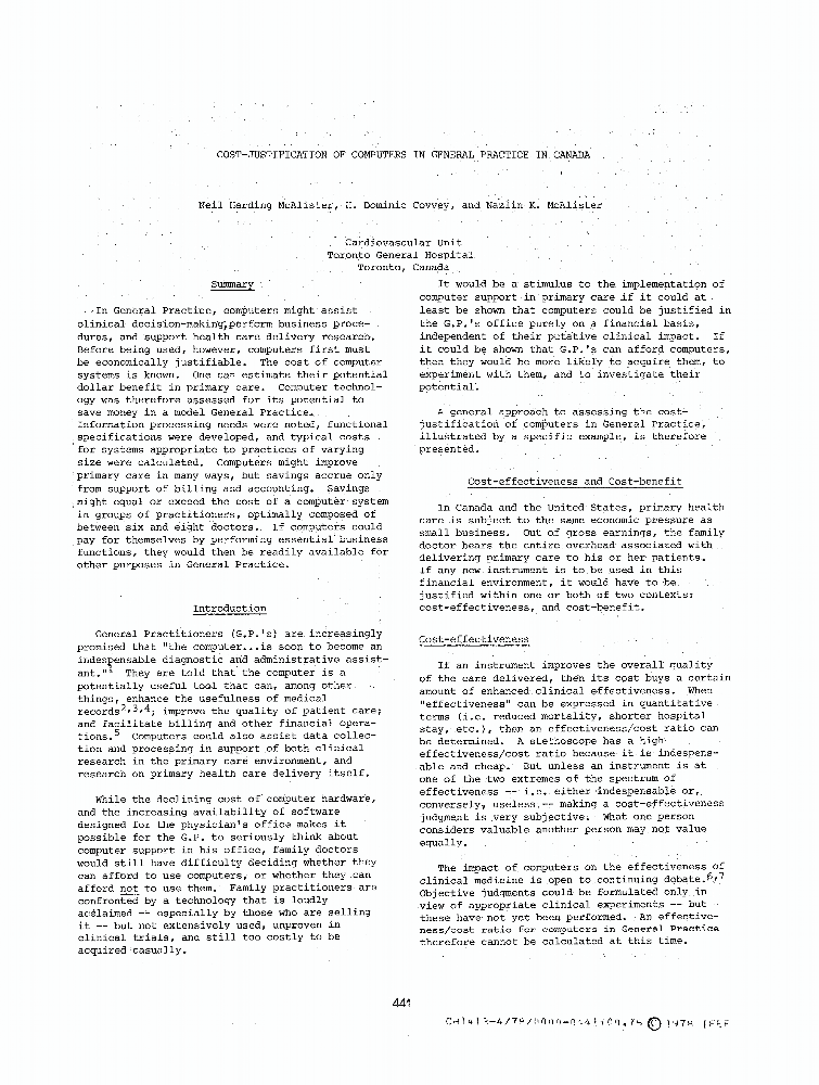 Cost-Justification Of Computers In General Practice In Canada | IEEE ...