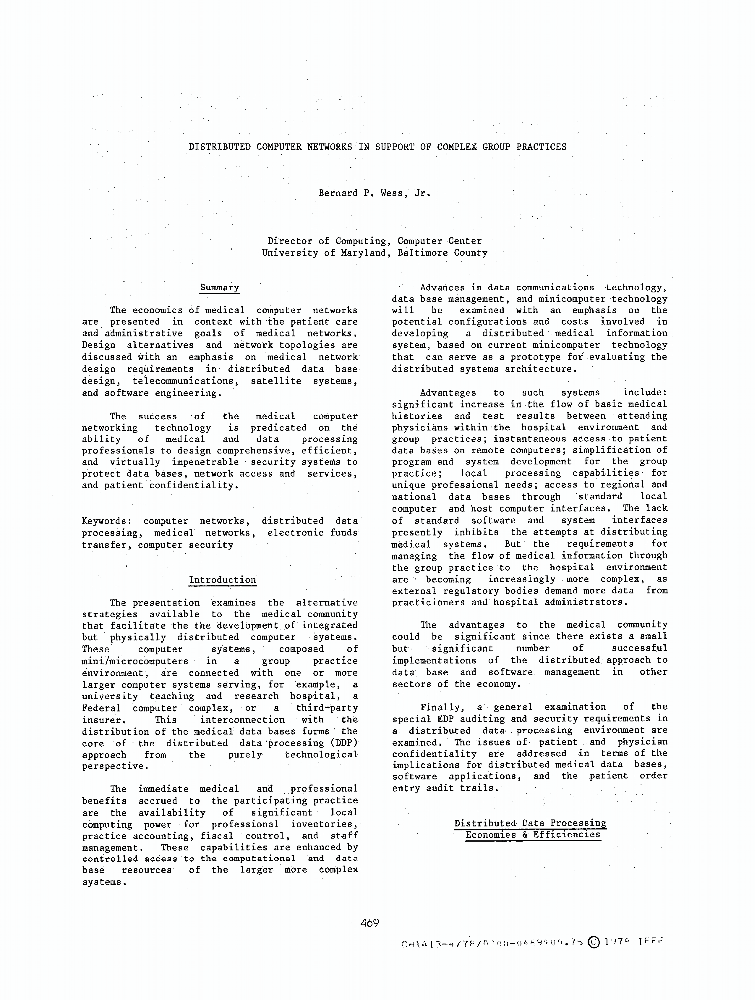 Distributed Computer Networks In Support Of Complex Group Practices Ieee Conference