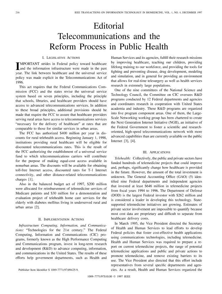 Editorial Telecommunications And The Reform Process In Public Health ...