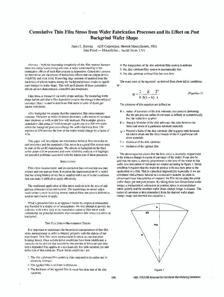 Cumulative Thin Film Stress From Wafer Fabrication Processes And Its ...