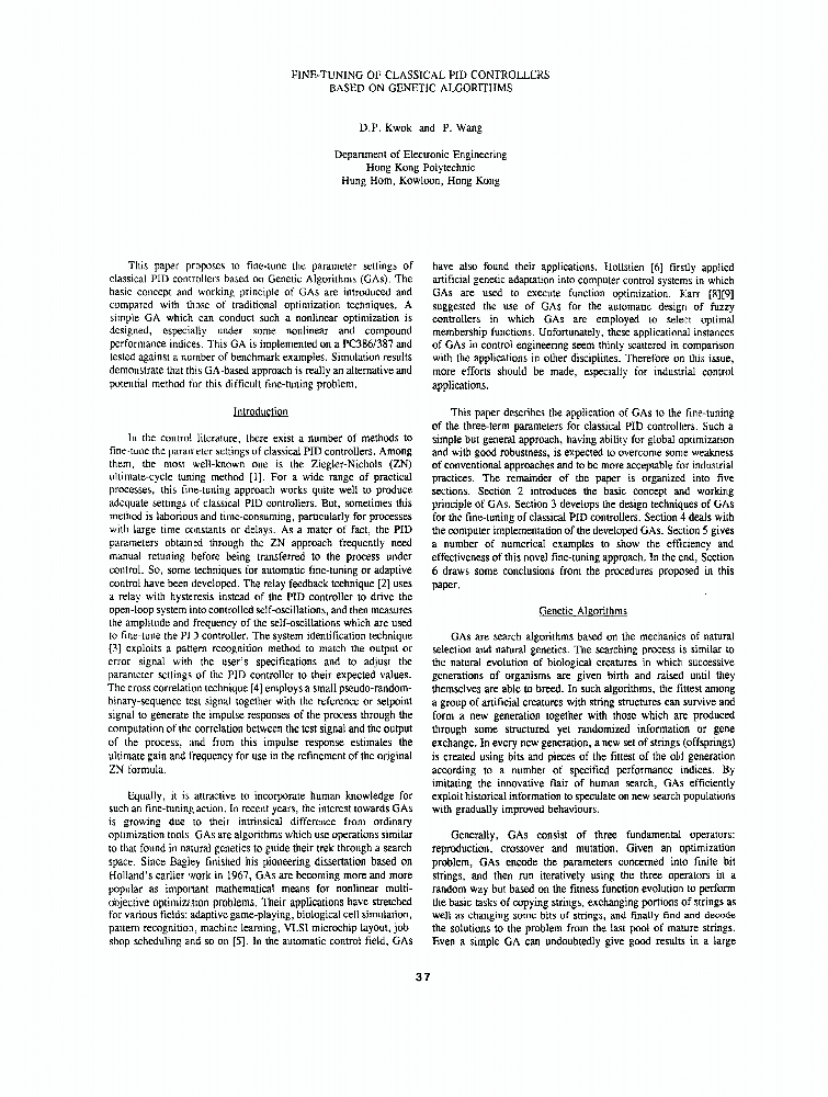 Fine Tuning Of Classical Pid Controllers Based On Genetic Algorithms Ieee Conference