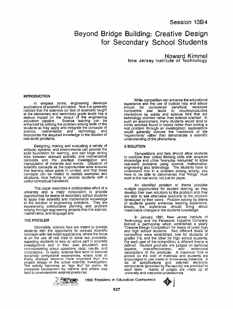 Beyond Bridge Building: Creative Design for Secondary School Students ...