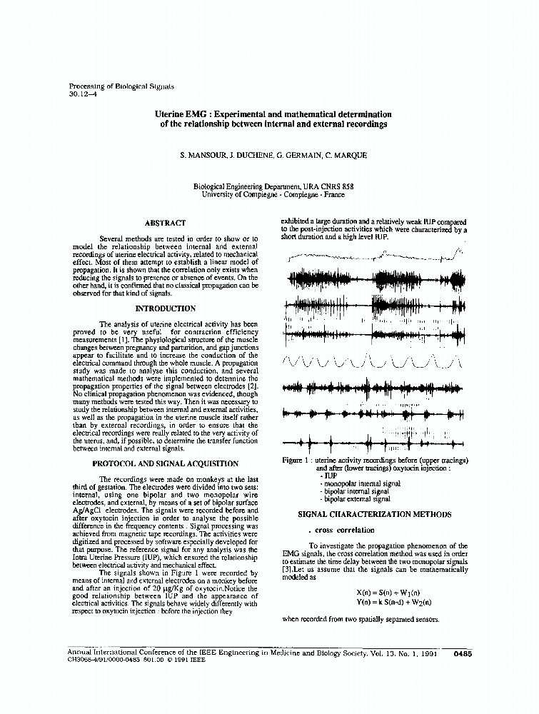 Uterine EMG : Experimental And Mathematical Determination Of The ...