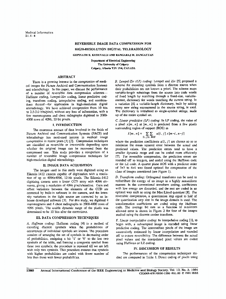 Reversible Image Data Compression For High Resolution Digital Teleradiology Ieee Conference