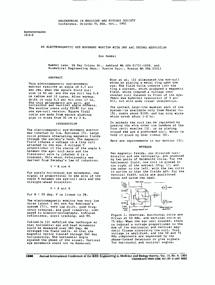 An Electromagnetic Eye Movement Monitor With One Arc Second Resolution ...