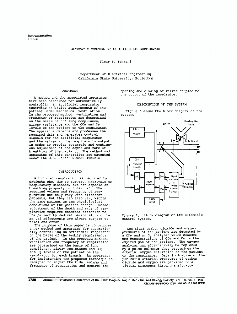 Automatic Control Of An Artificial Respirator | IEEE Conference ...