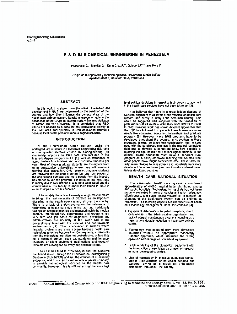 R & D In Biomedical Engineering In Venezuela | IEEE Conference ...