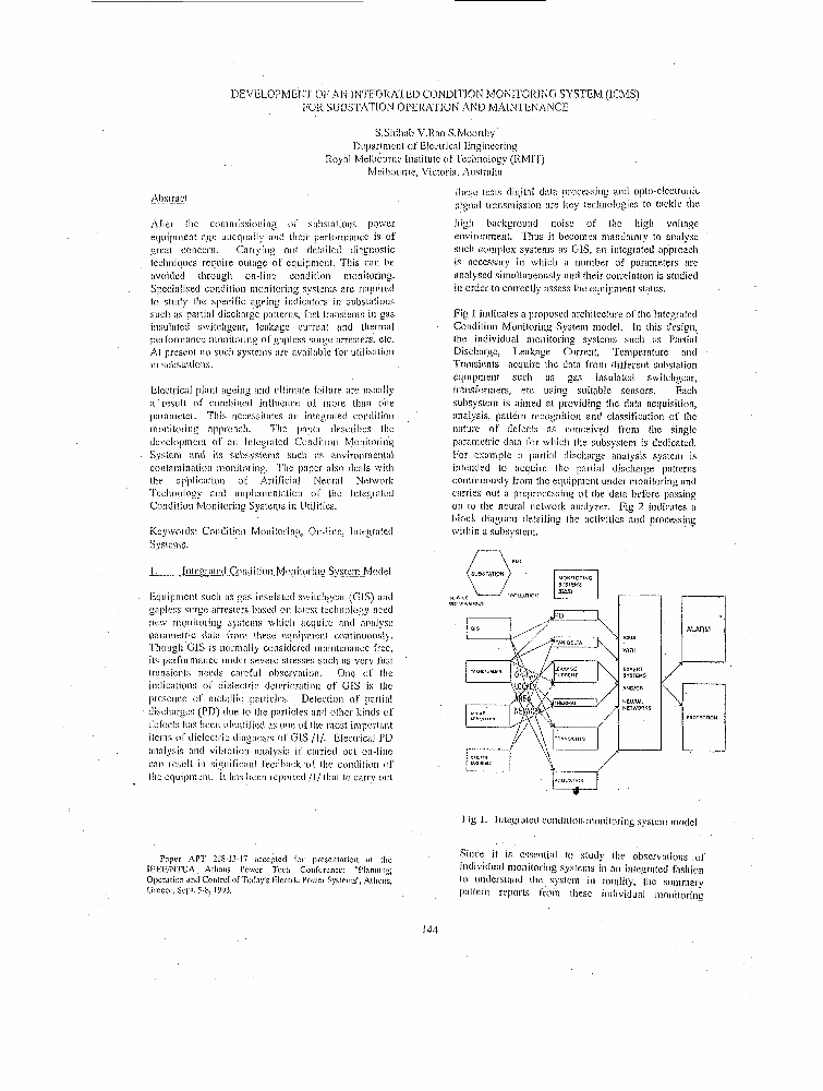 Development Of An Integrated Condition Monitoring System Icms For Substation Operation And