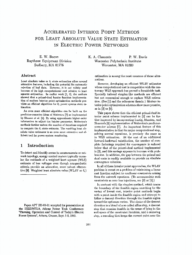 Accelerated Interior Point Methods for Least Absolute Value State ...