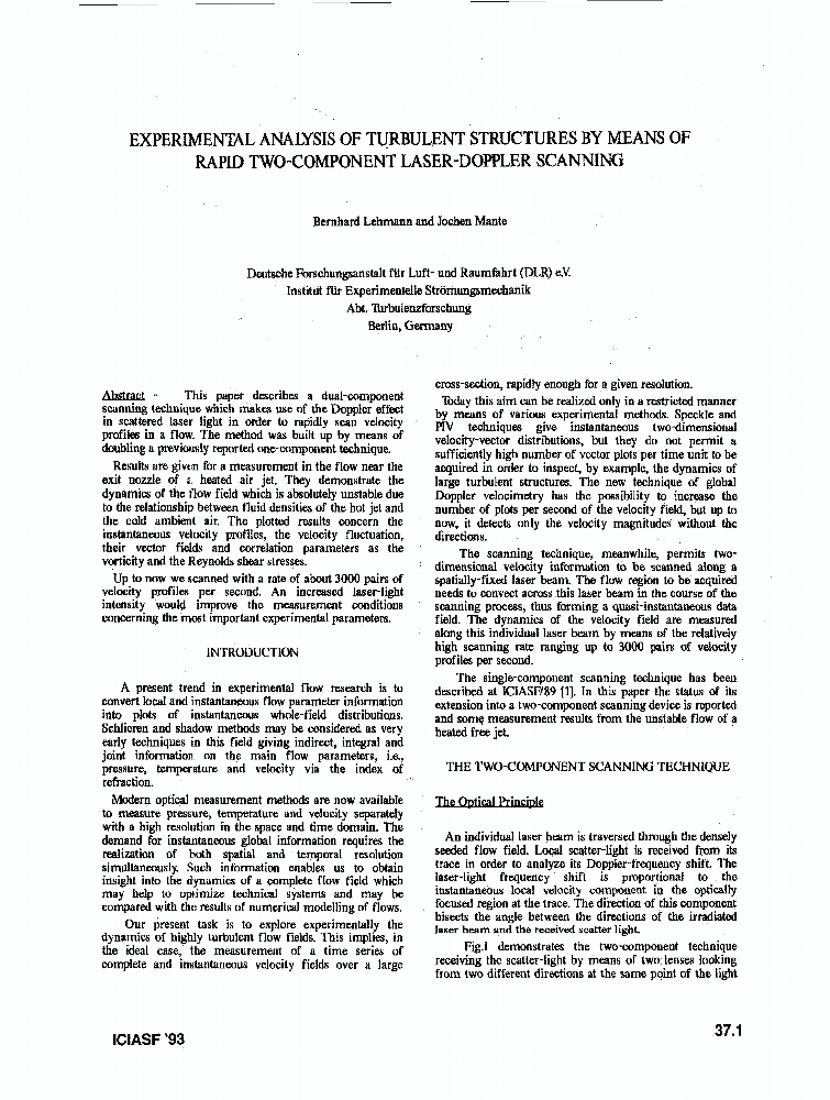 Experimental Analysis of Turbulent Structures by Means of Rapid Two ...