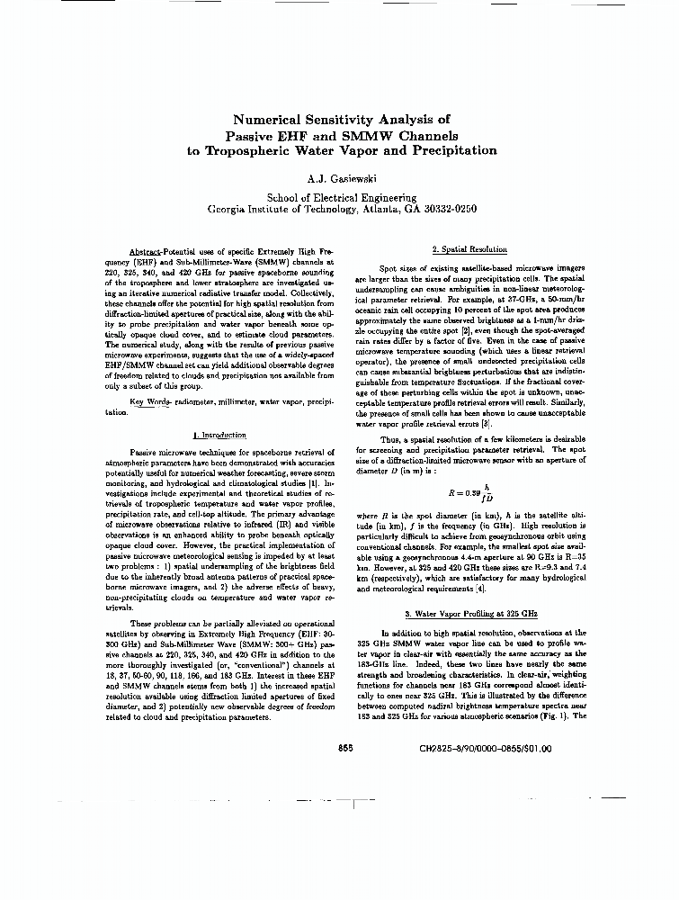 Numerical Sensitivity Analysis Of Passive EHF And SMMW Channels To ...