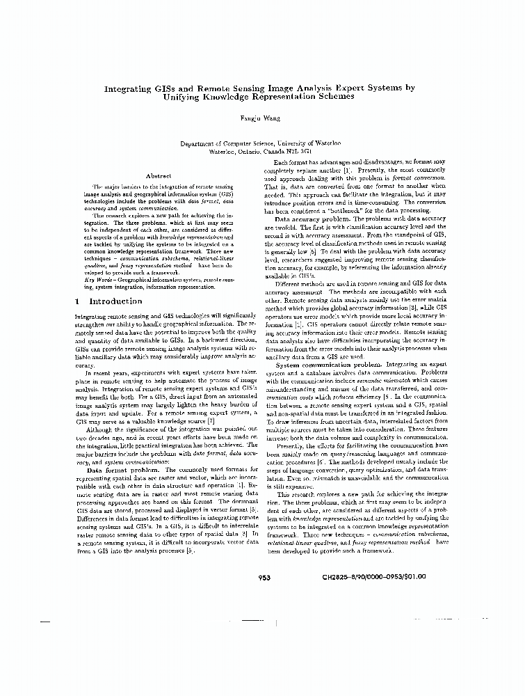Integrating GISs And Remote Sensing Image Analysis Expert Systems By Unifying Knowledge ...
