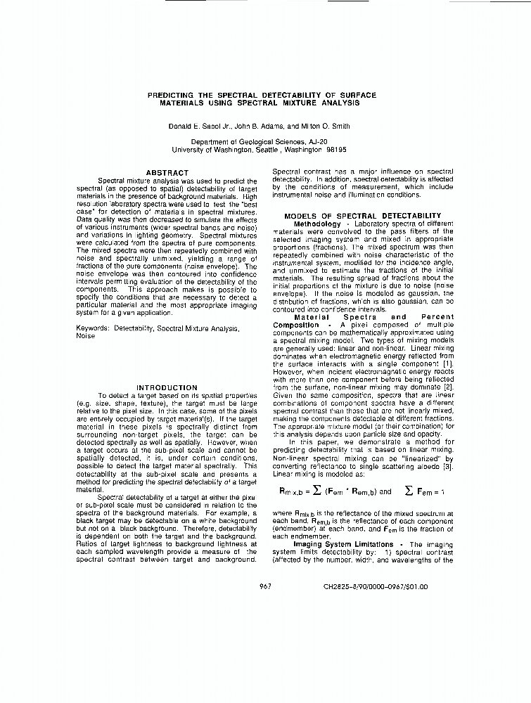 Predicting The Spectral Detectability Of Surface Materials Using Spectral Mixture Analysis