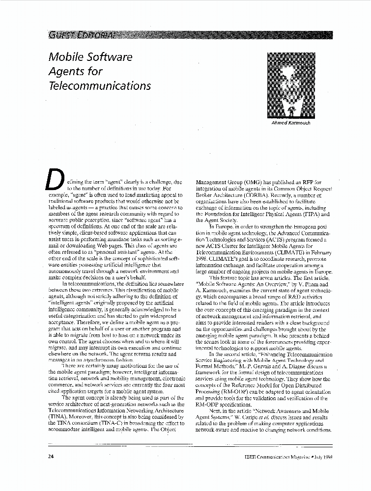 Mobile Software Agents for Telecommunications | IEEE Journals ...