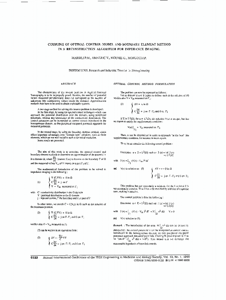 Coupling Of Optimal Control Model And Boundary Element Method In A Reconstruction Algorithm For